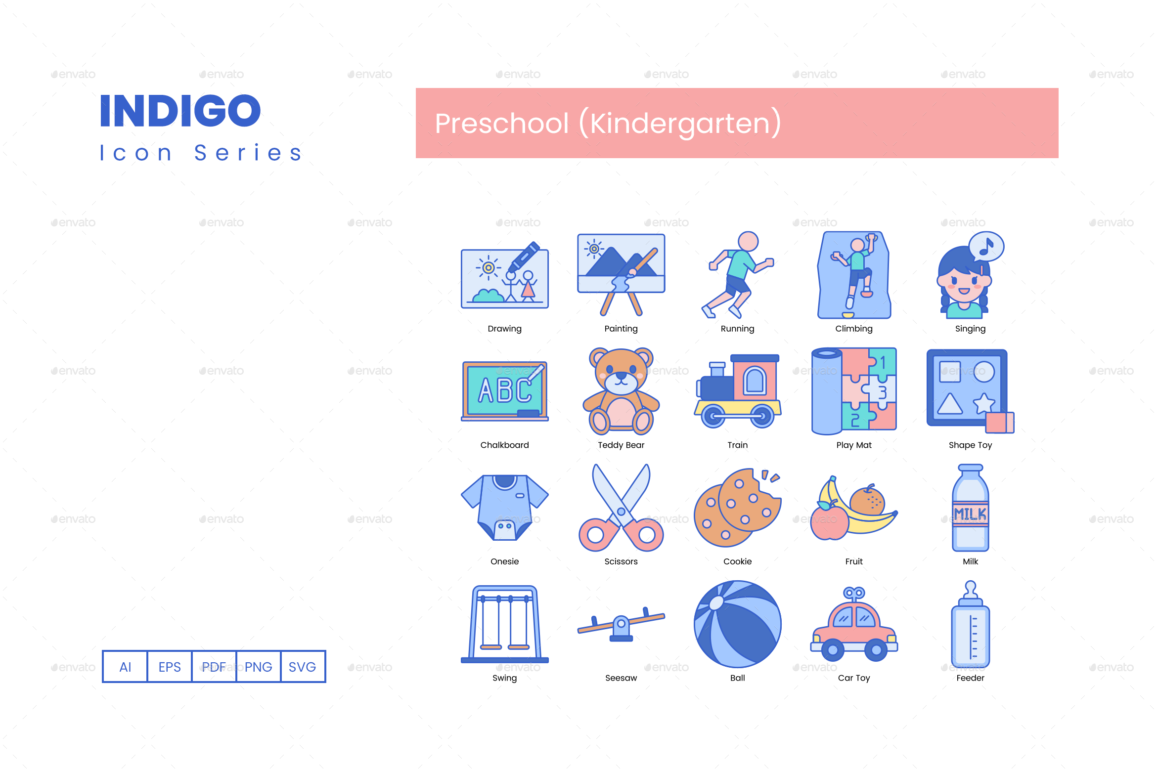 85 Preschool (Kindergarten) Icons | Indigo Series, Icons | GraphicRiver